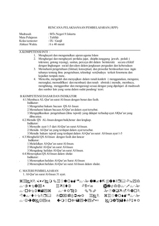 Rpp tahfidz kls 9 | DOCX