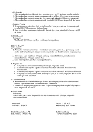 Rpp tahfidz kls 9 | DOCX