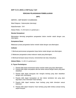 Rpp tata boga smp kelas 7 8 9 | DOC