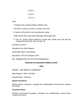 Rpp tata boga smp kelas 7 8 9 | DOC
