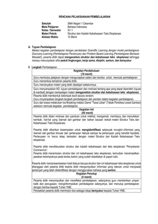 Rpp teks eksplanasi kelas xi | PDF