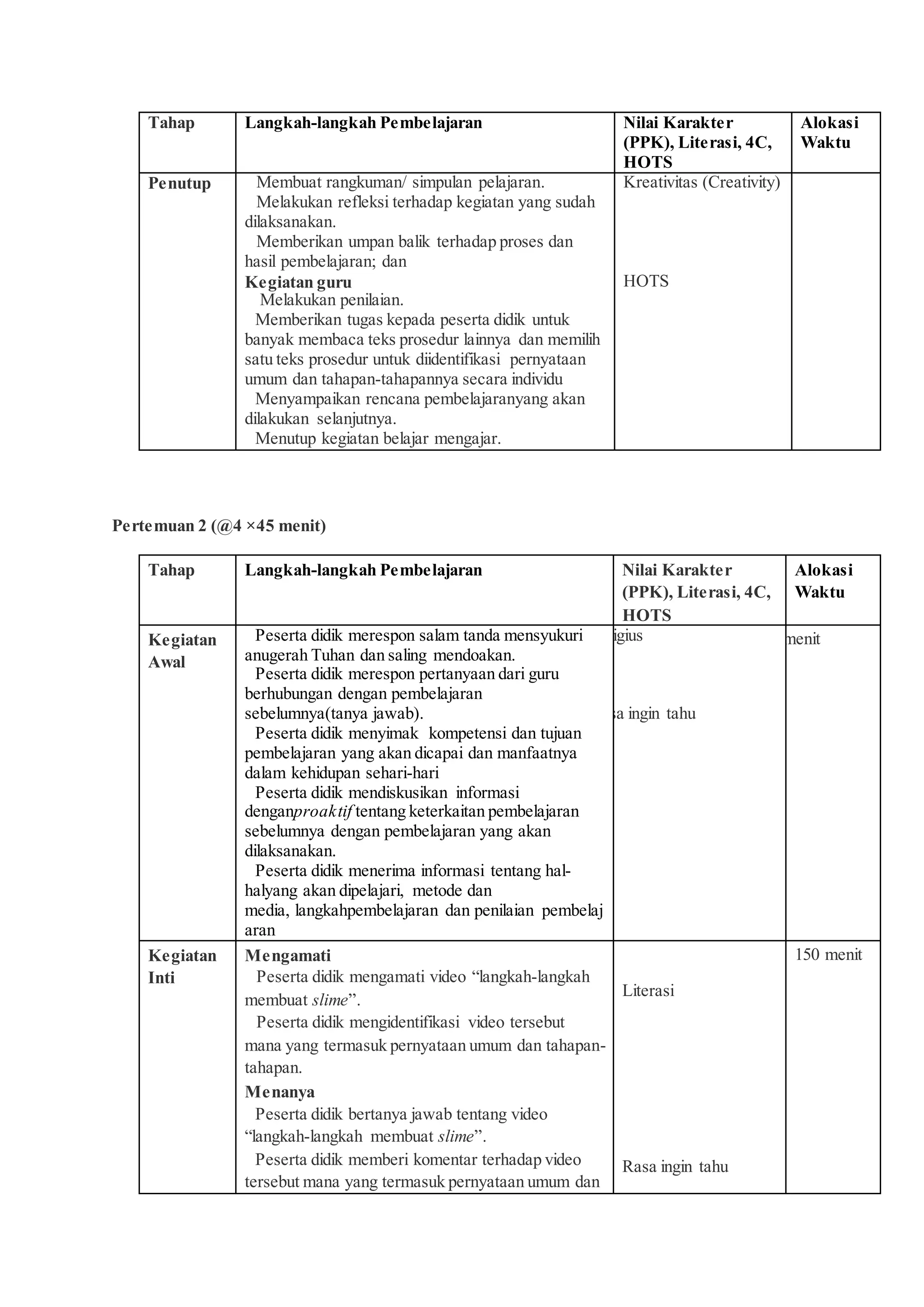 Rpp teks prosedur lengkap | DOCX
