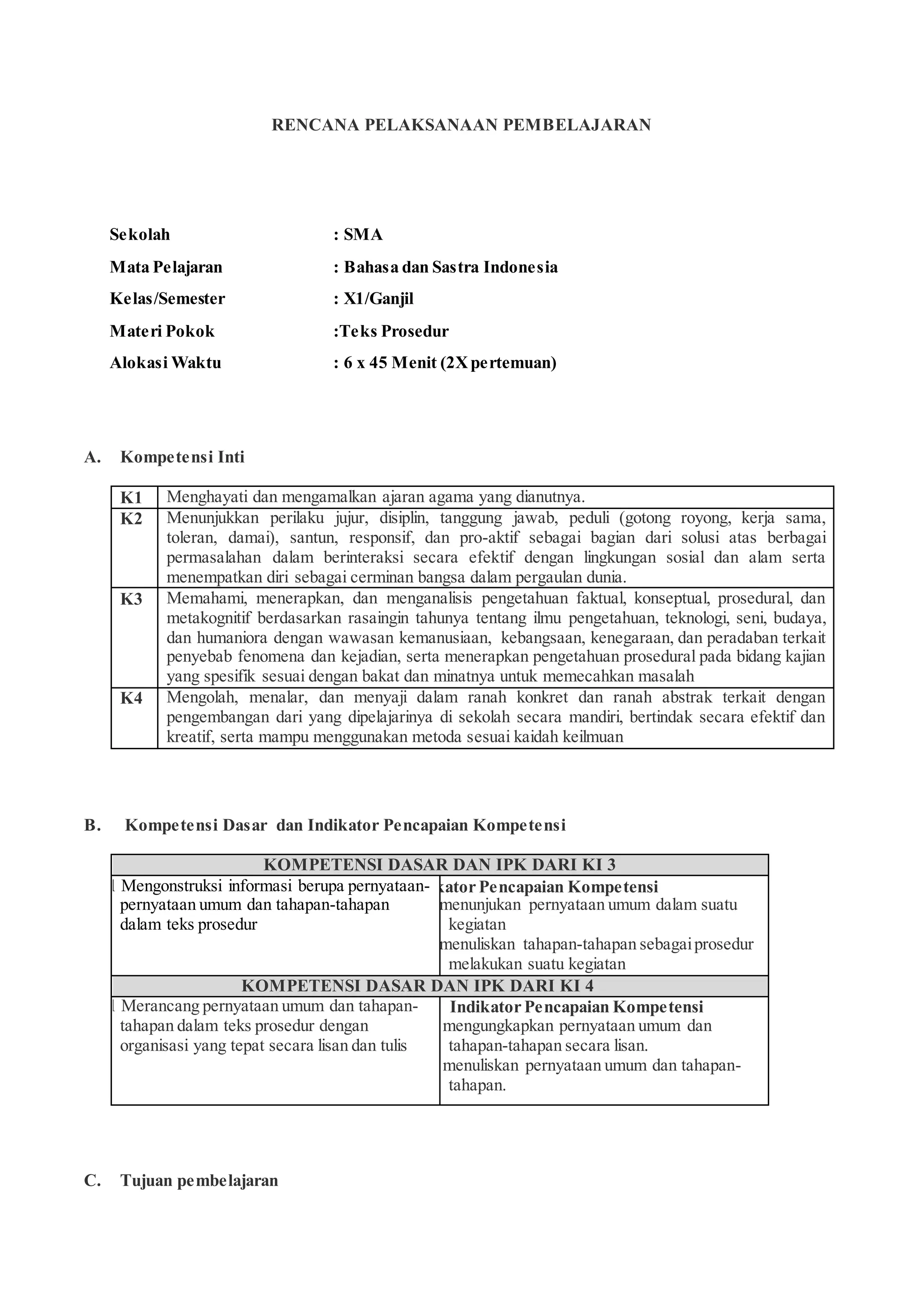 Rpp teks prosedur lengkap | DOCX