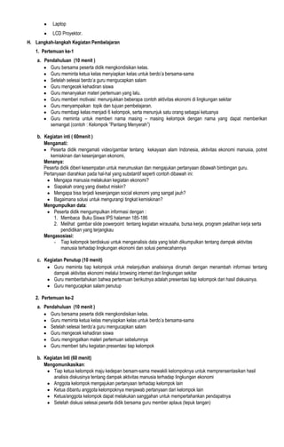 Rpp tema 5 sub. bab dampak aktivitas manusia terhadap lingkungan ...