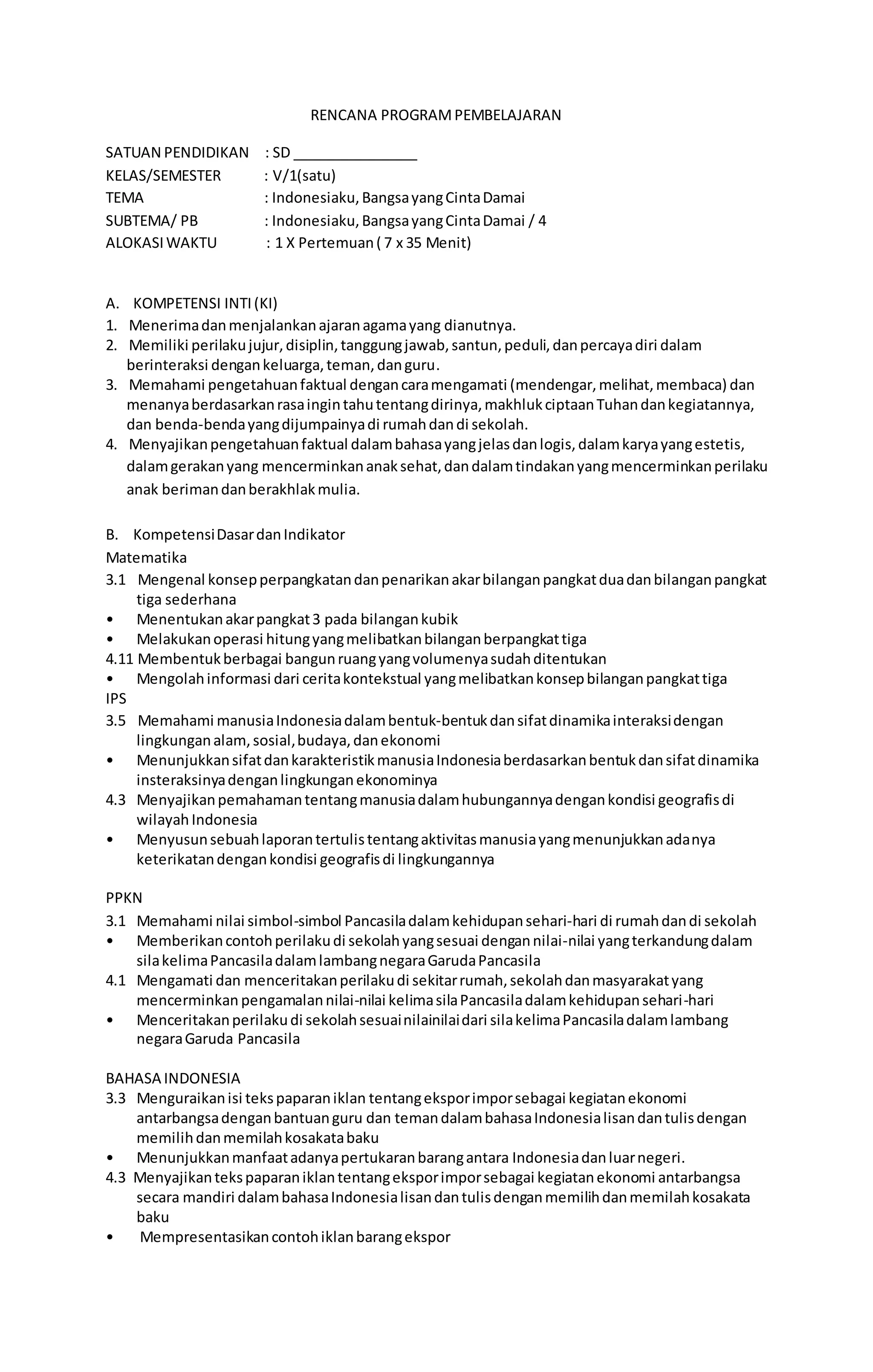 Rpp tema v, subtema 2, pemb 4, 5, 6 | DOCX