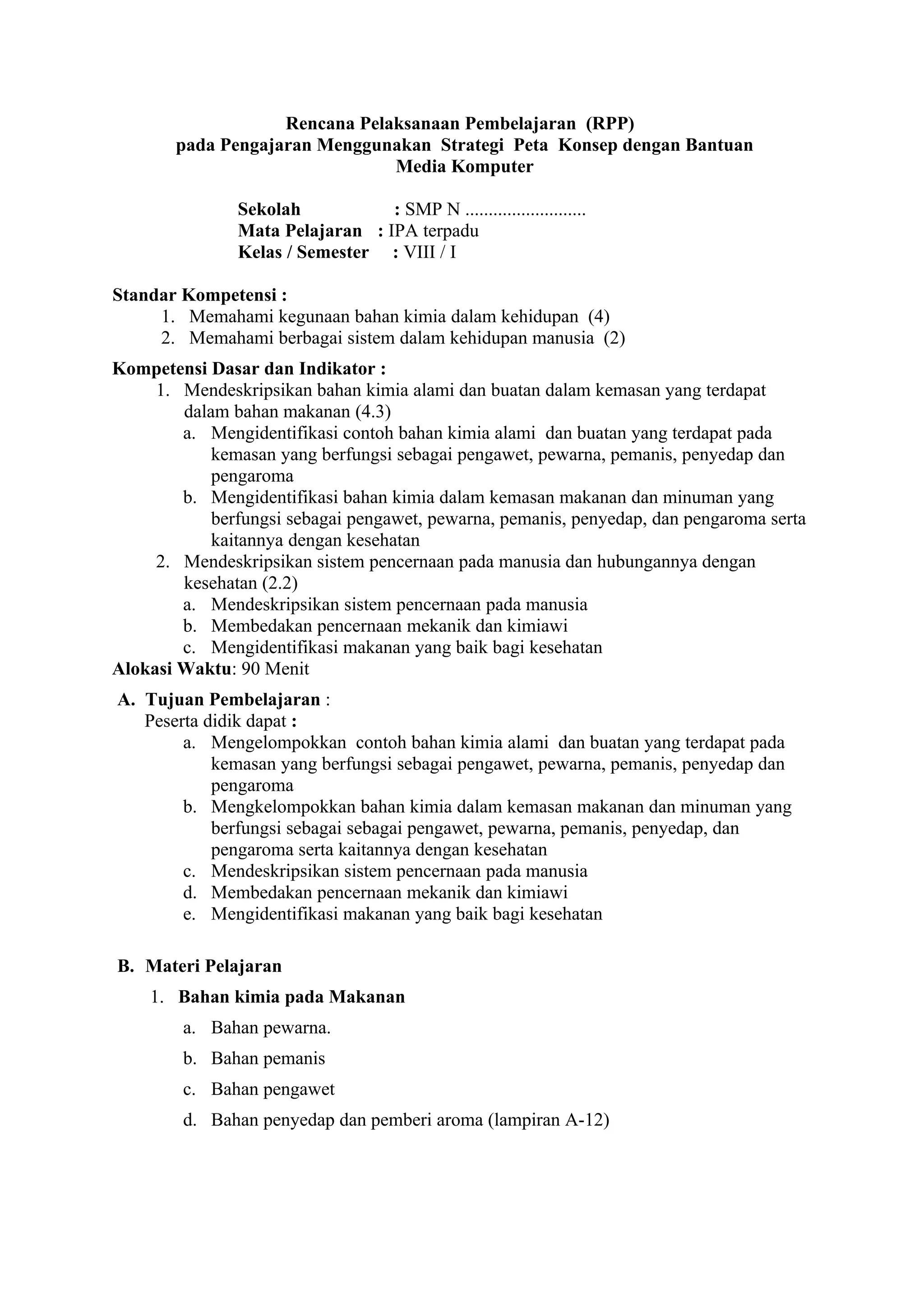 Rpp terpadu kelas viii | DOC