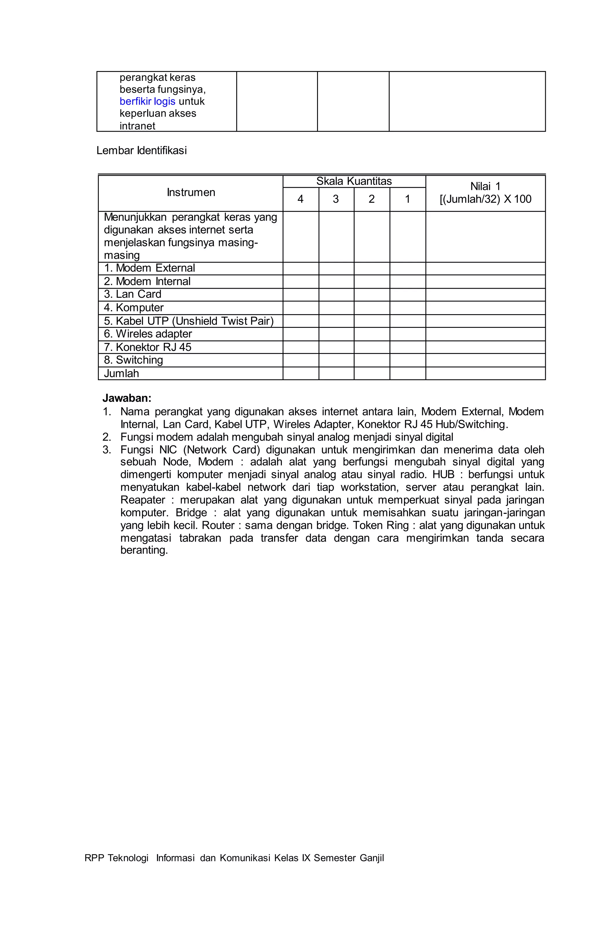 RPP TIK KELAS IX SEMESTER 1 | DOC