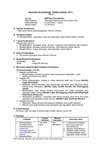 RPP TIK KELAS IX SEMESTER 1 | DOC