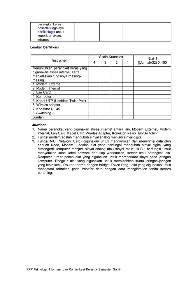 RPP TIK KELAS IX SEMESTER 1 | DOC