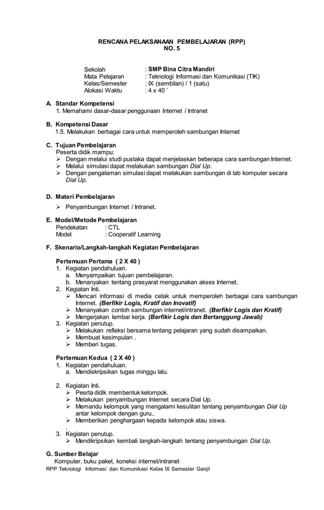 RPP TIK KELAS IX SEMESTER 1 | DOC