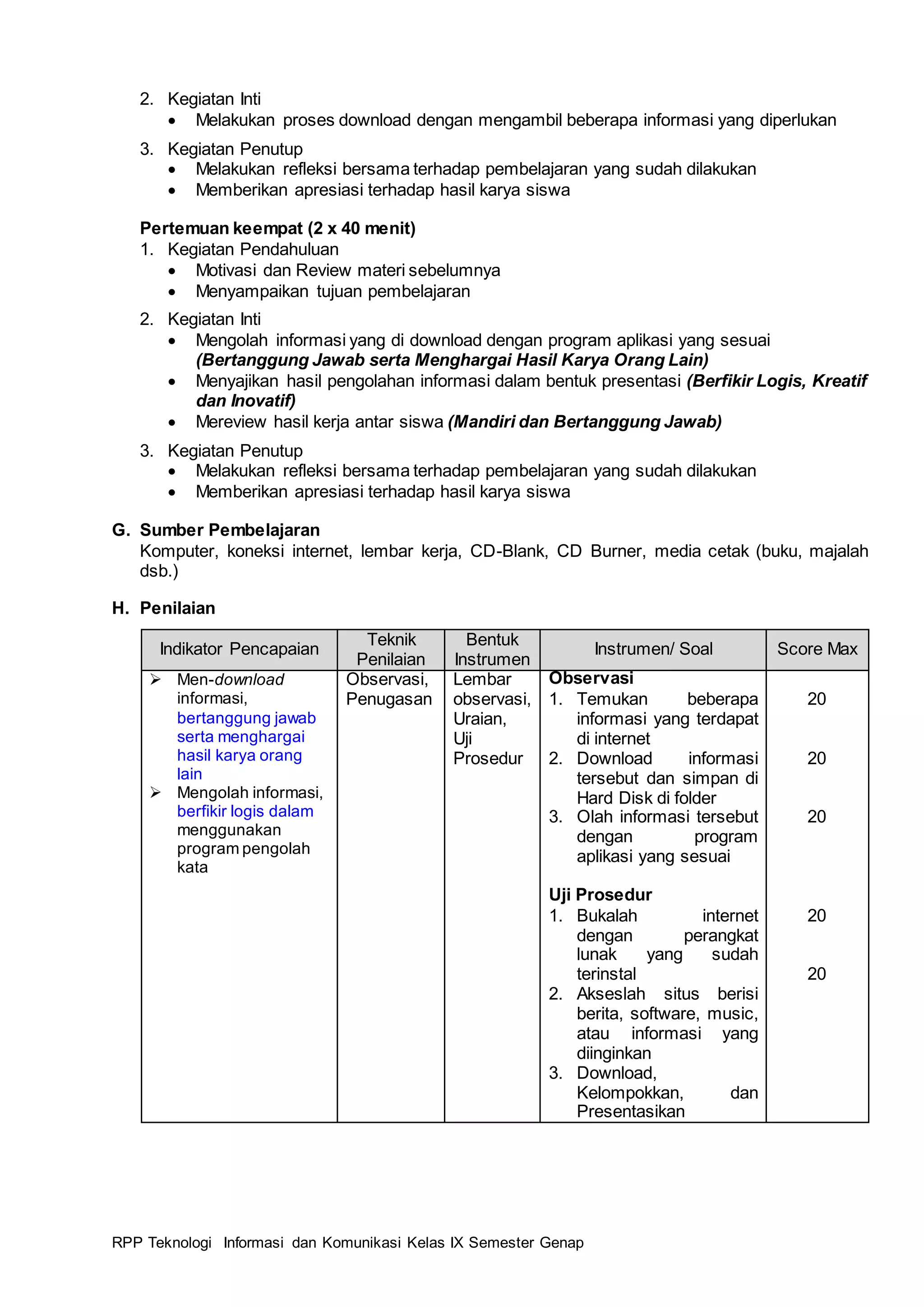RPP TIK KELAS IX SEMESTER 2 | DOC