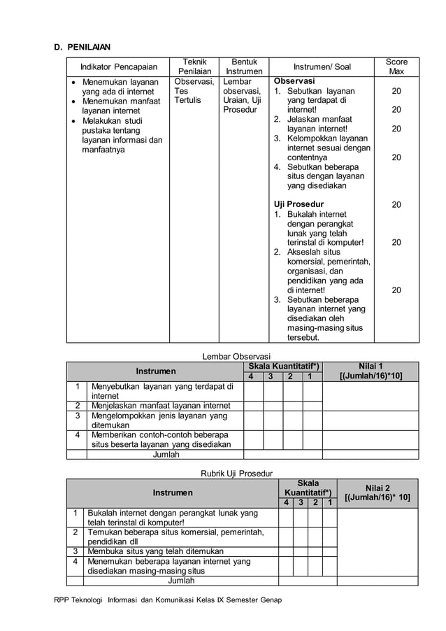 RPP TIK KELAS IX SEMESTER 2 | DOC
