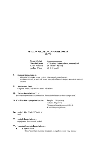 Rpp tik kelas 6 semester 1 | DOC