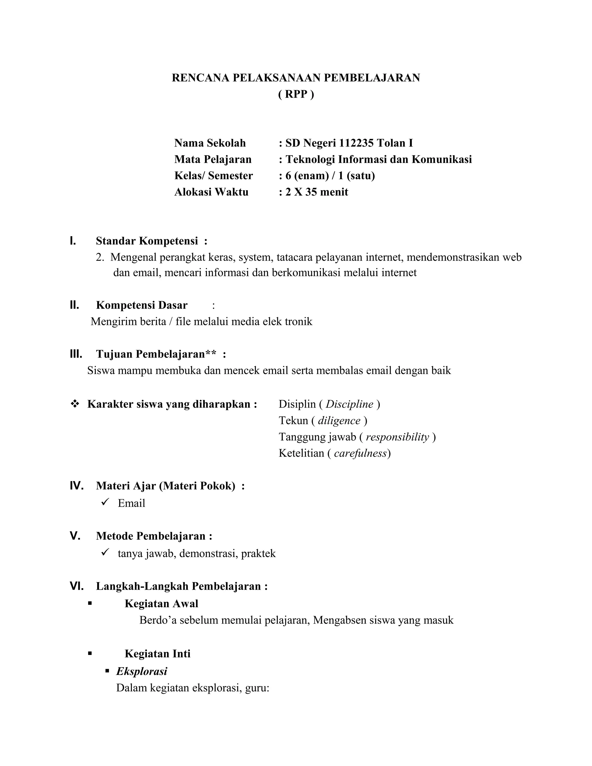 Rpp tik kelas vi sem 1 | DOC