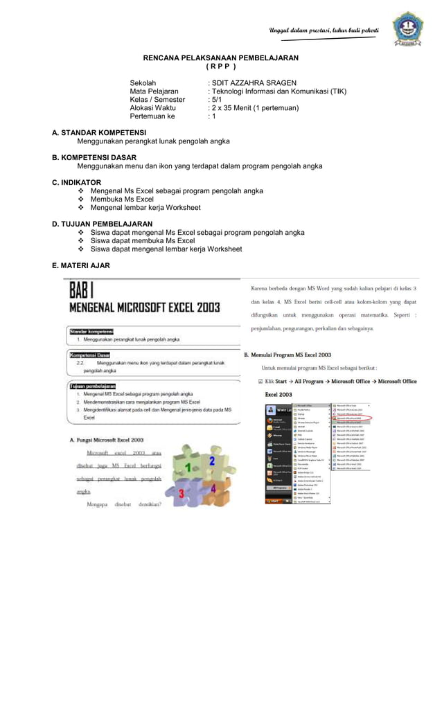 Rpp tik kls 5 semester 1 | PDF