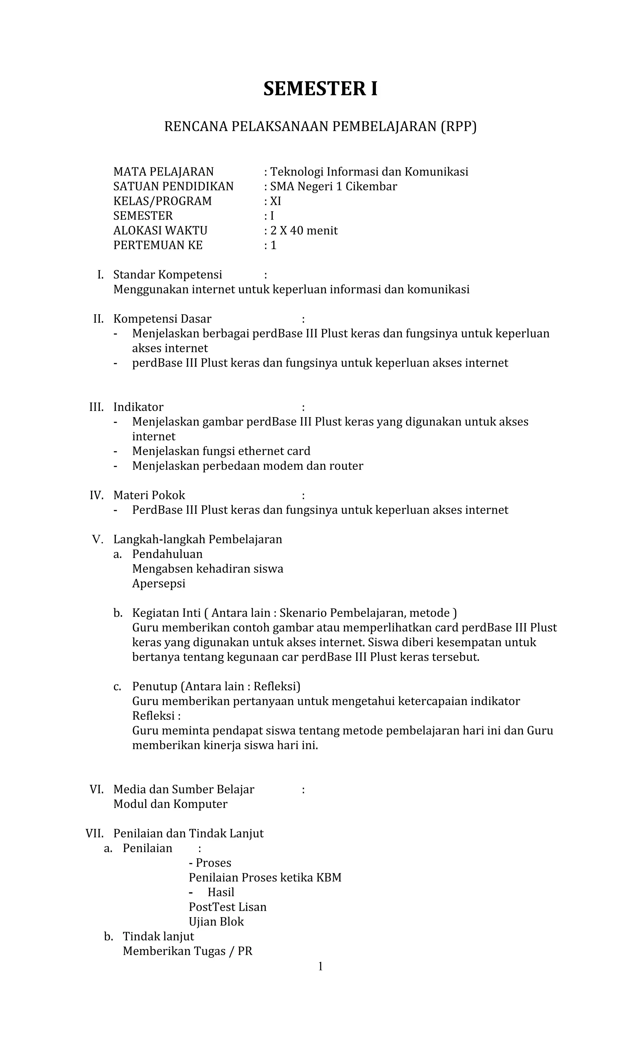 Rpp tik kls xi smt 1 dan 2 | DOC