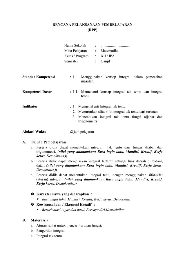 Rpp xii integral | DOCX
