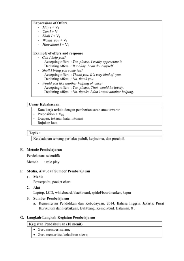 Rpp Bahasa Inggris SMK kelas XI suggestion and offering | PDF