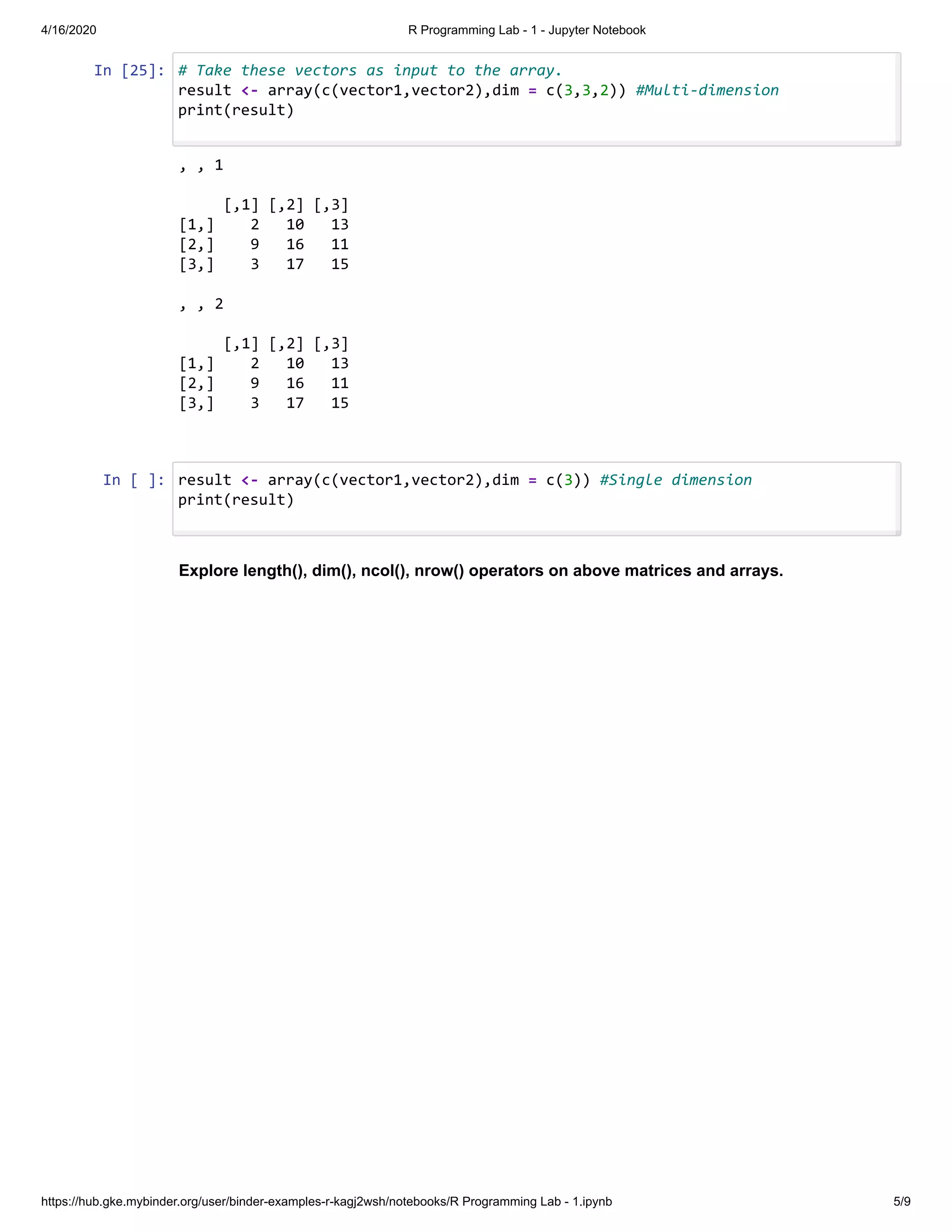 R programming lab 1 - jupyter notebook | PDF
