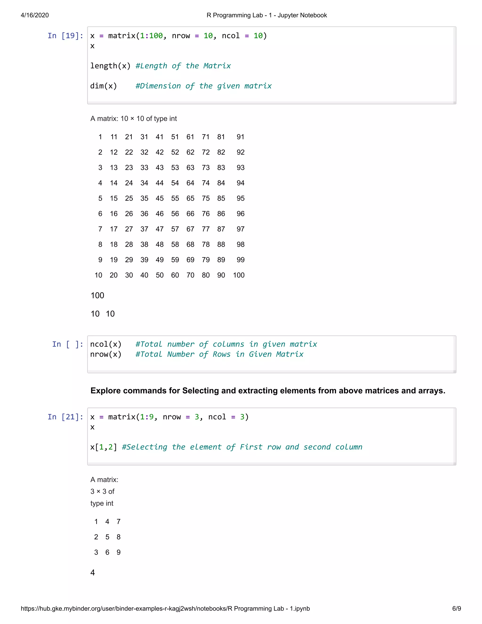 R programming lab 1 - jupyter notebook | PDF