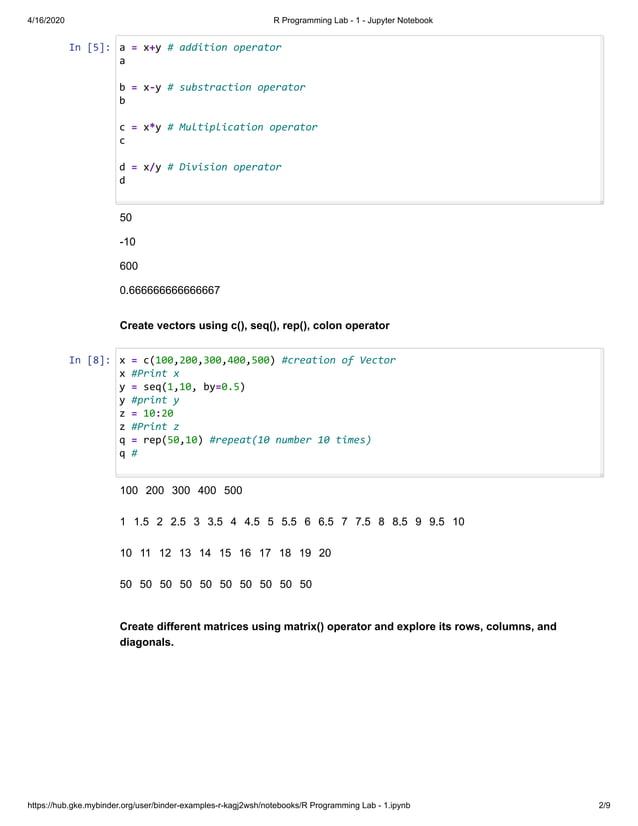 R Programming Lab 1 Jupyter Notebook Pdf