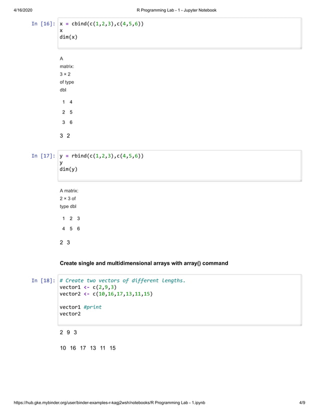 R programming lab 1 - jupyter notebook | PDF