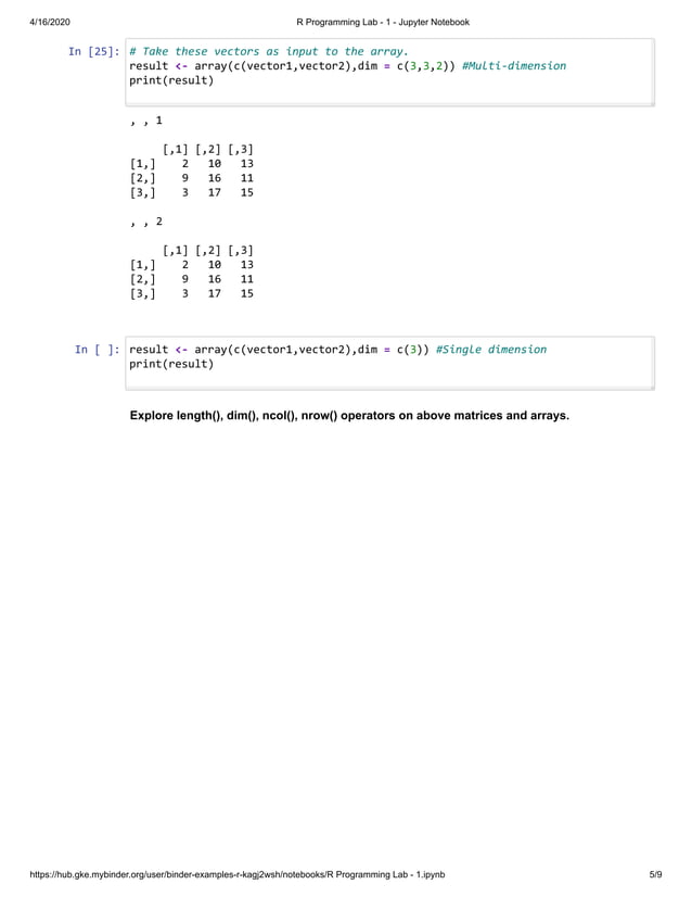 R programming lab 1 - jupyter notebook | PDF