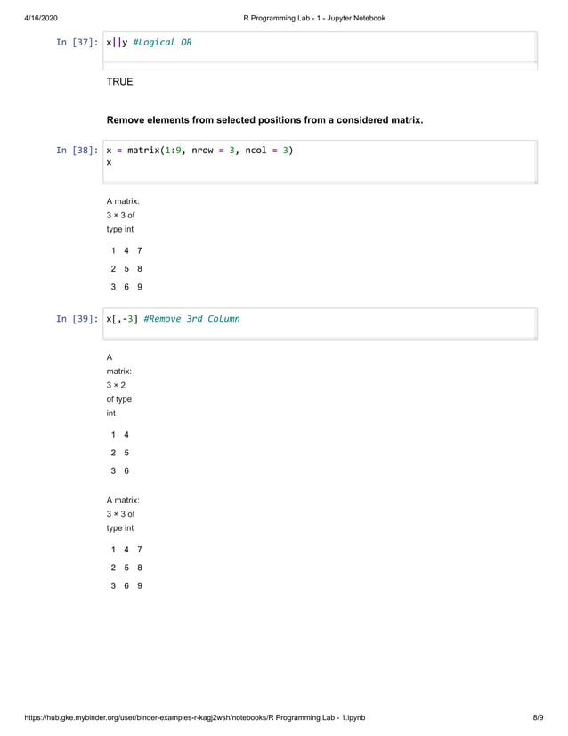 R programming lab 1 - jupyter notebook | PDF