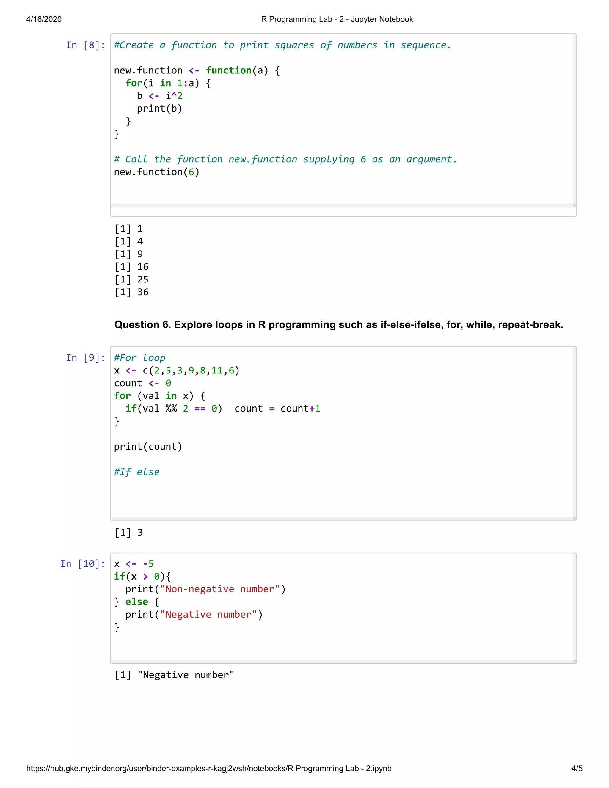 R programming lab 2 - jupyter notebook | PDF