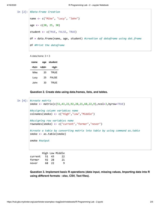 R Programming Lab 2 Jupyter Notebook Pdf