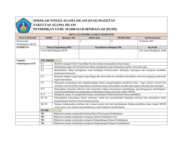 RPS-Perencanaan-Pembelajaran-MI rps rps rps | DOCX