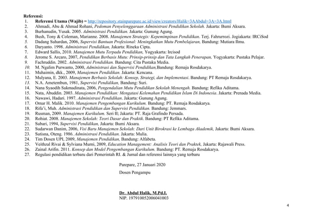 RPS ADMINISTRASI PENDIDIKAN DI PERGUANAKAN UNTUK ACUAN MATA KULIAH.doc