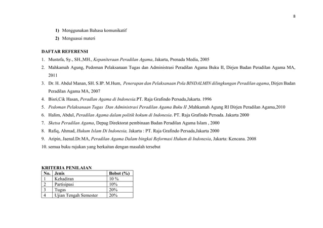 RPS ADMINSITRASI PERADILAN AGAMA untuk perguruan tinggi | PDF