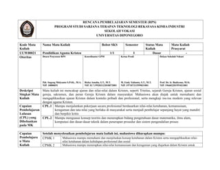 RPS Mata Kuliah_Agama Kristen_Semester 1 | PPT