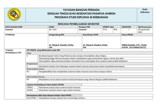 Rencana Pembelajaran Semester MK ANATOMI | DOC