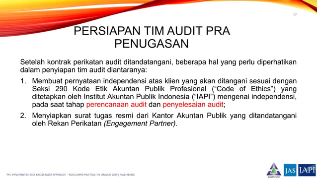 Perencanaan Audit Dr Jamaludin Iskak, Ak, MSi, CA, CPI, ACPA, CPA | PPTX