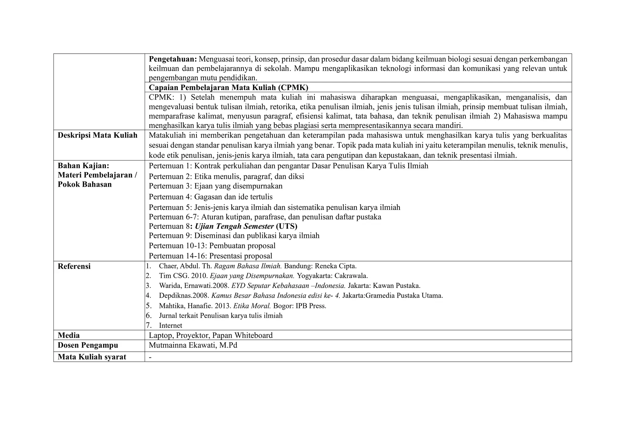 RPS Dasar Penulisan Karya Tulis IlmiahHH | PDF