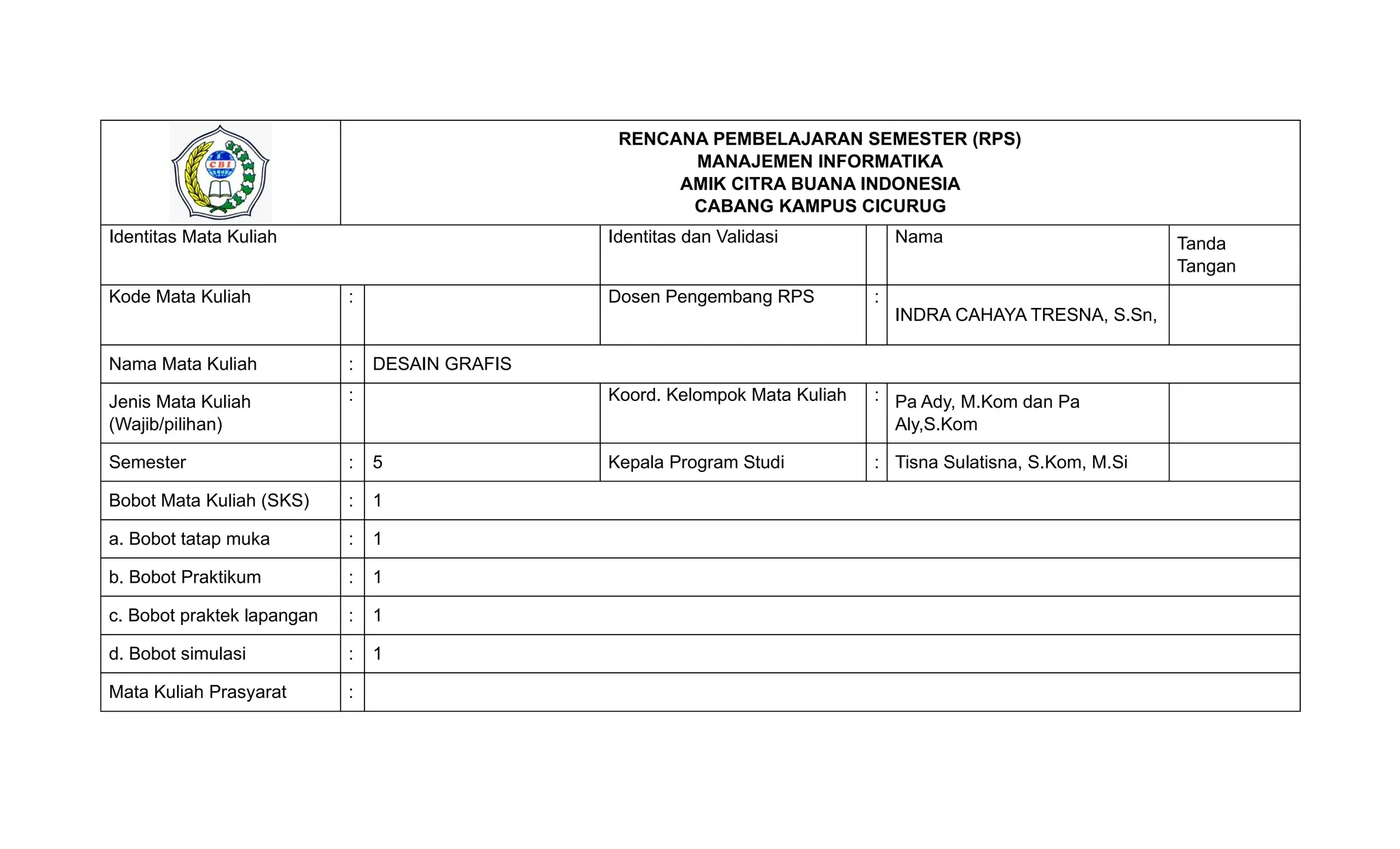 Rencana Pembelajaran Semester Desain Grafis | PDF