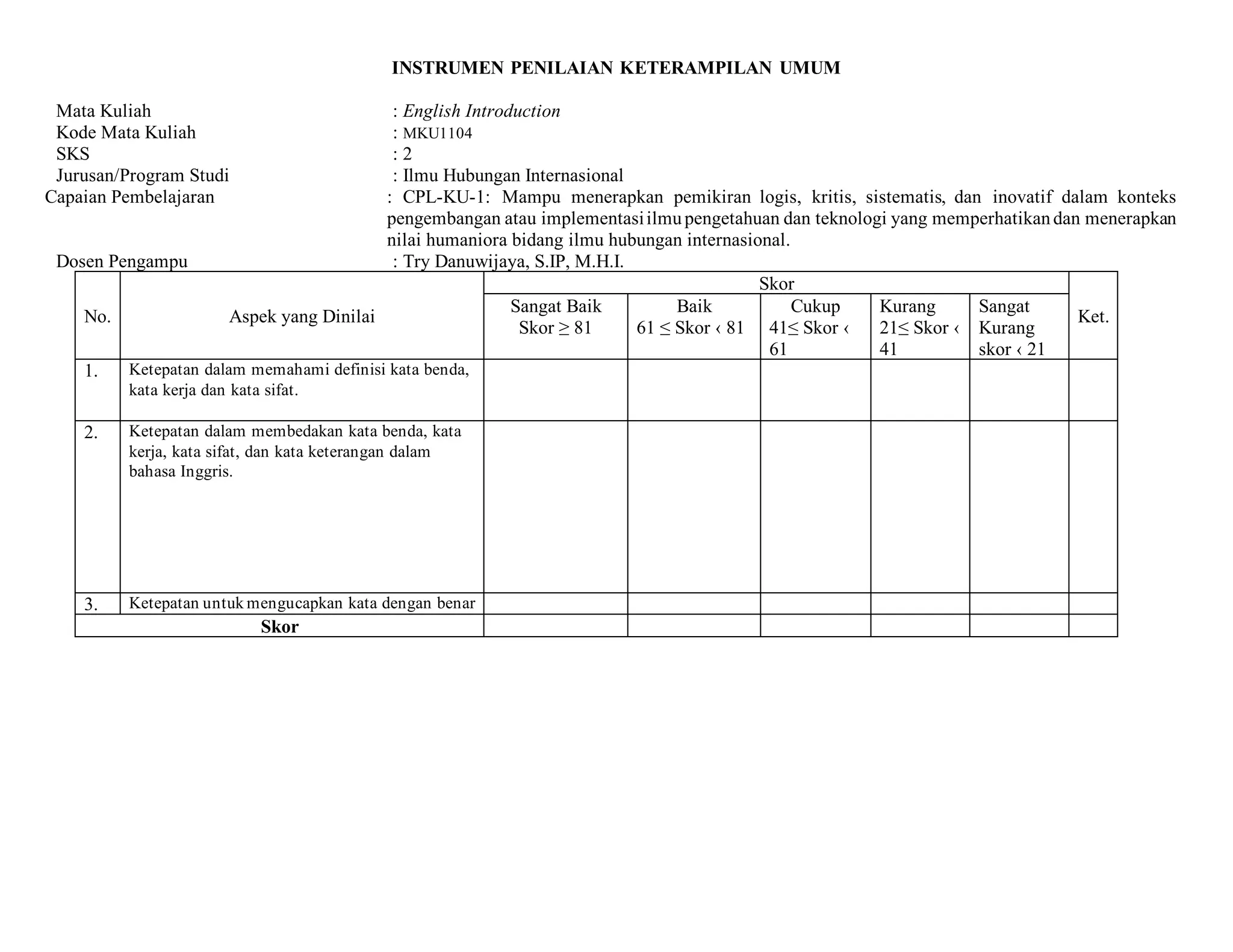 RPS ENGLISH Praktisi mengajar tahun 2021 sampai dengan tahun 2024 | PPT