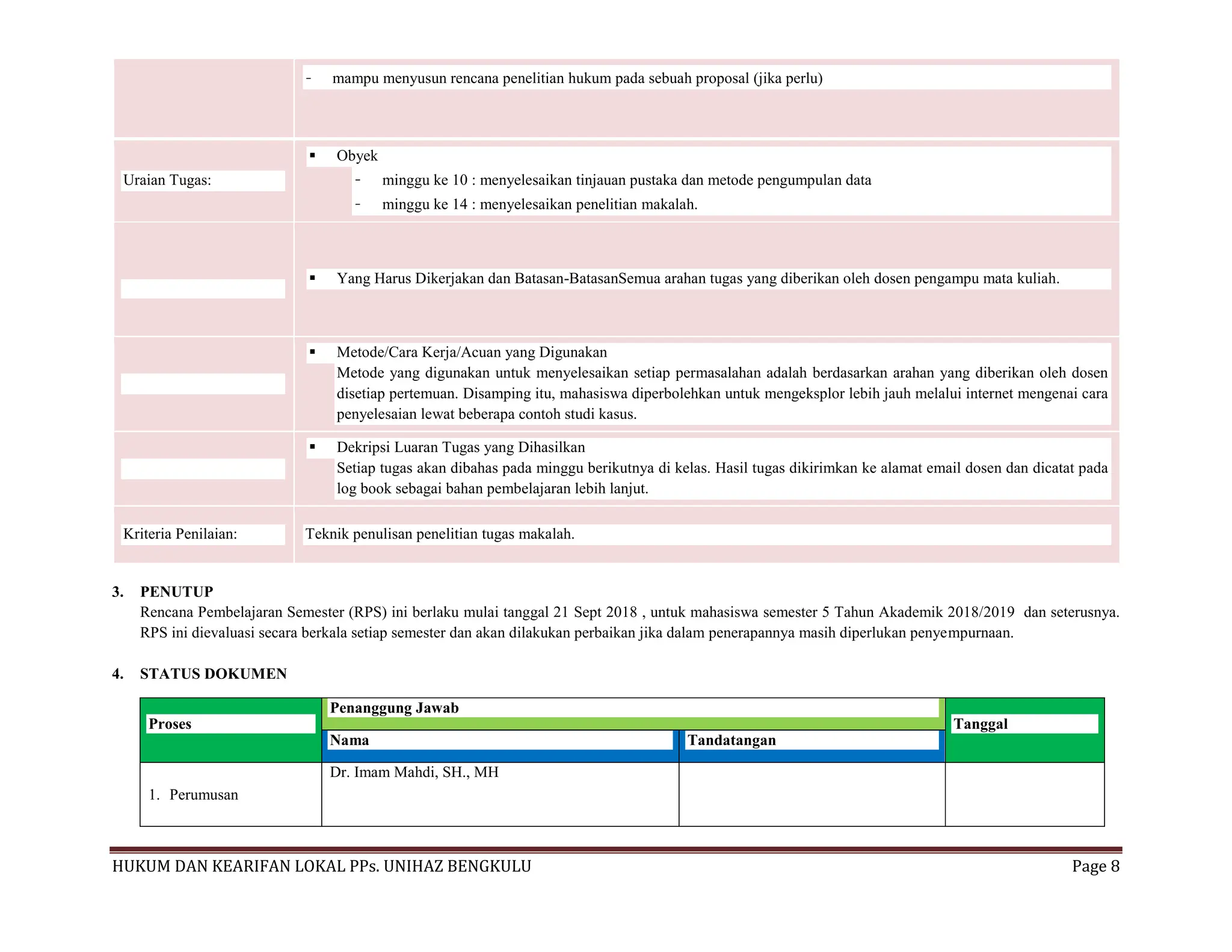 Contoh RPS HUKUM DAN KEARIFAN LOKAL.docx