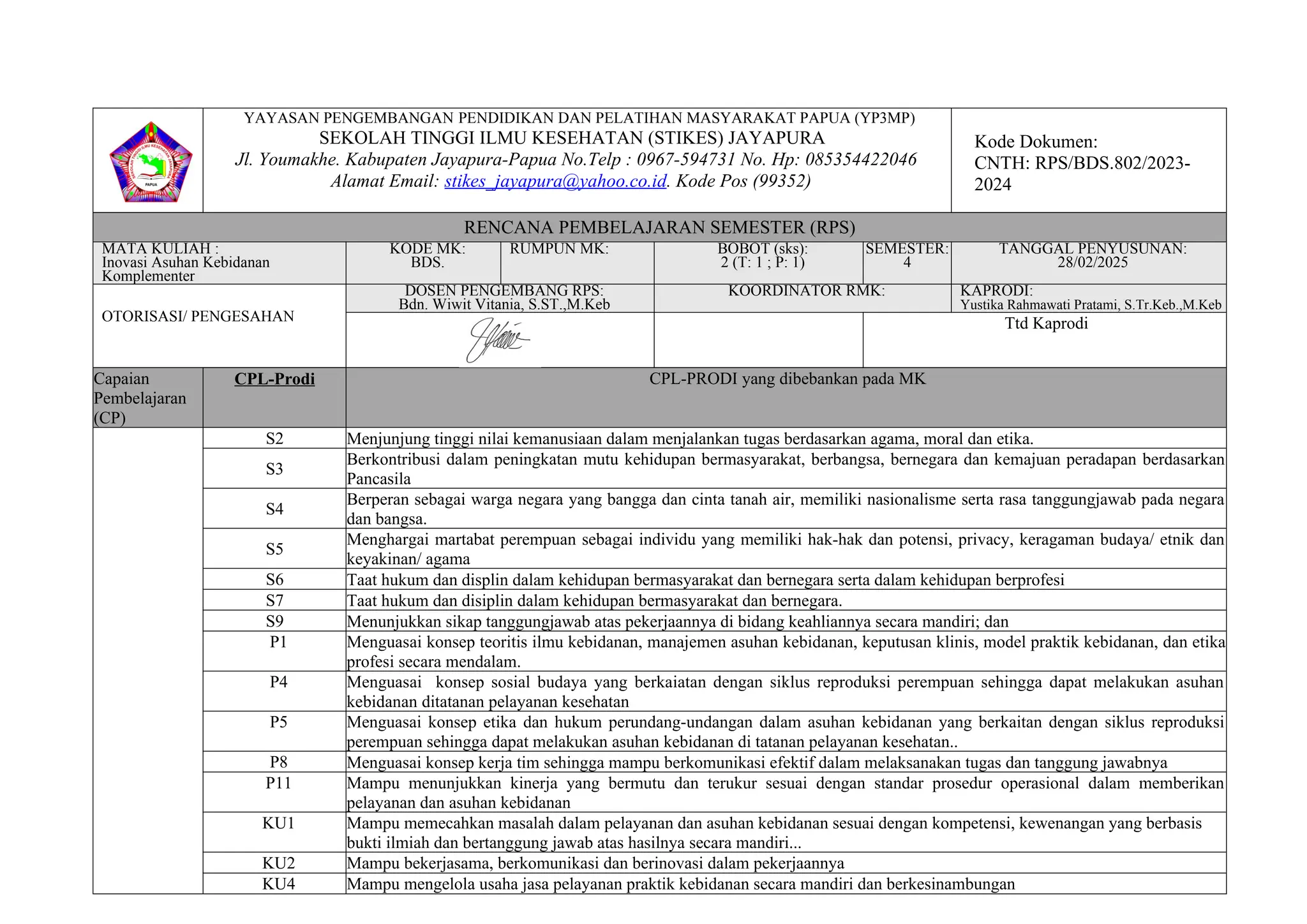 RPS Inovasi Asuhan Kebidanan Komplementer 2025.docx
