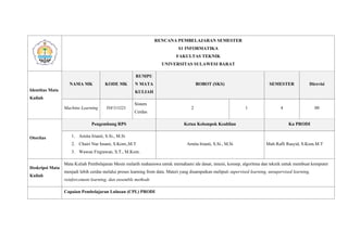 Rencana Pembelajaran Semester (RPS) machine learning 2 | PDF
