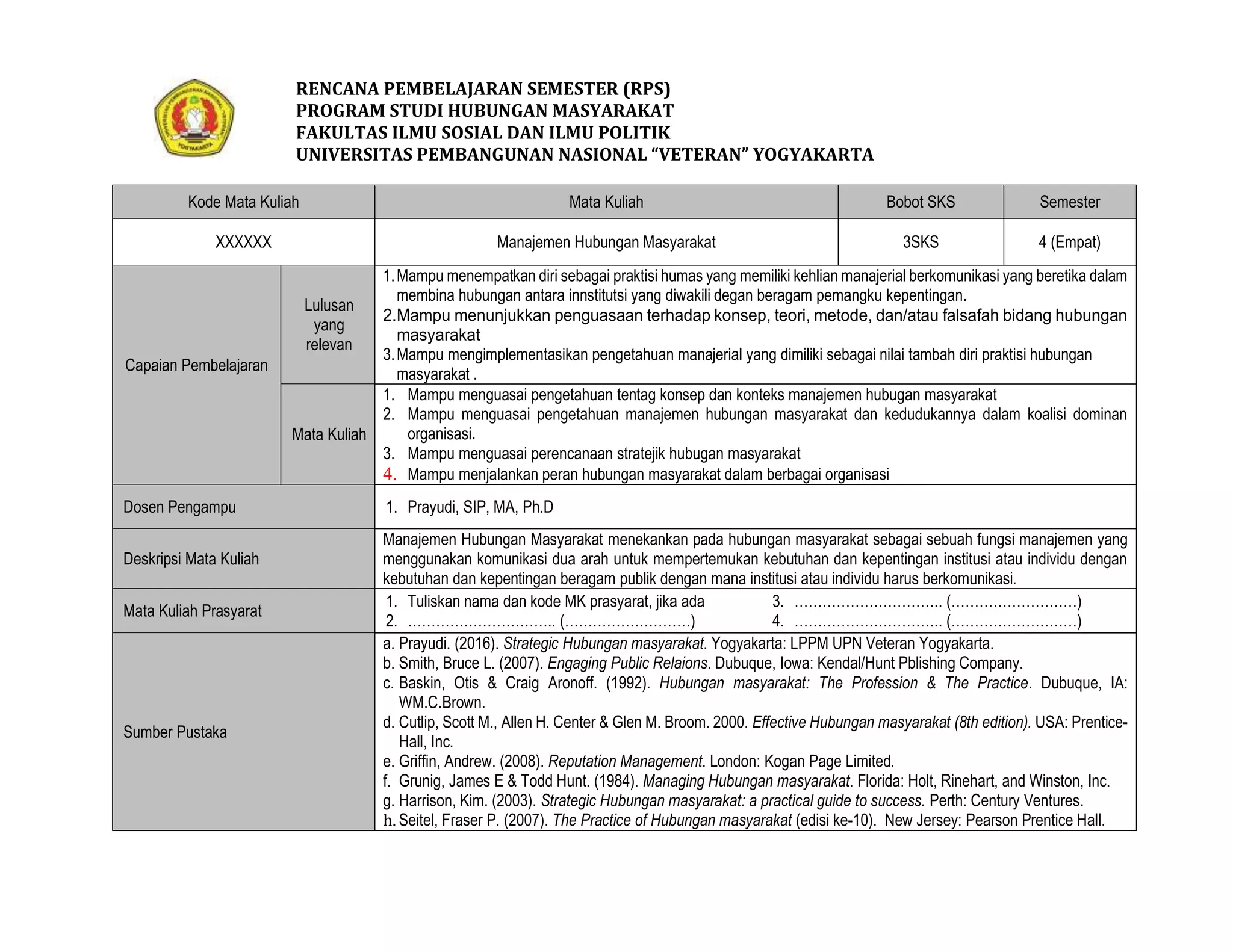 Rps manajemen humas_format kkni | PDF