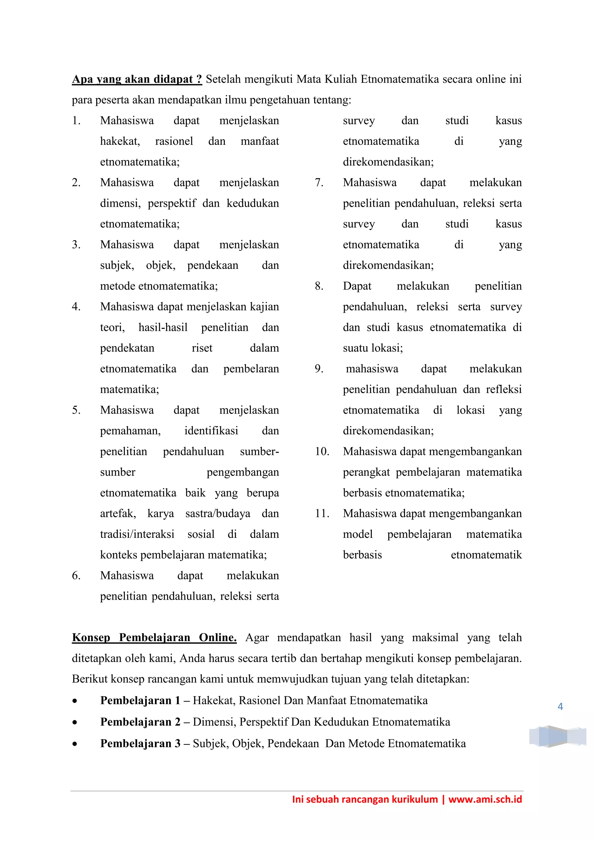 RPS MK Etnomatematika Pendidikan Matematika S1 | PDF