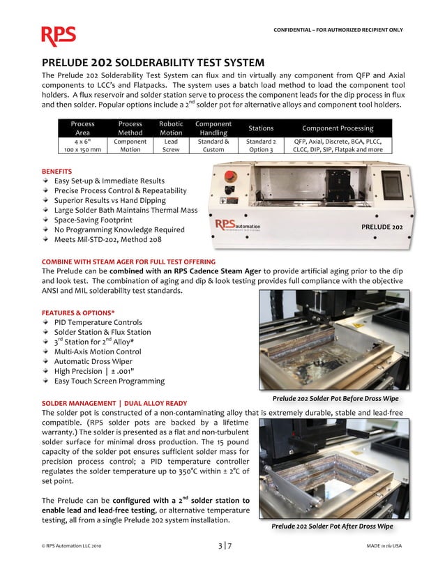 RPS Prelude 202 Solderability Test System | PDF