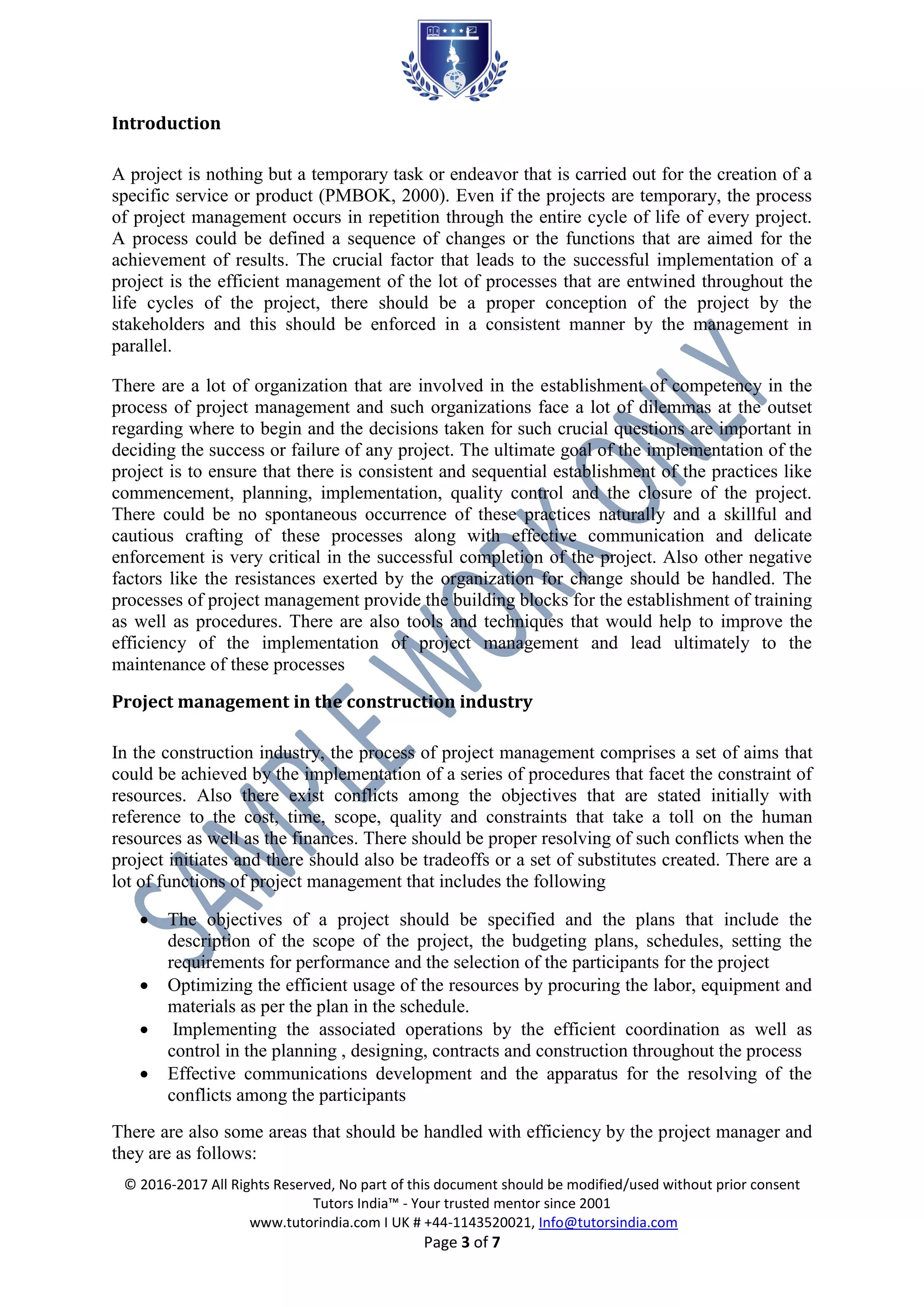 Research proposal implementation of project management | PDF