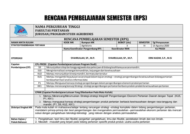 RPS Strategi Pengemb Pertanian, Syahrullah.docx