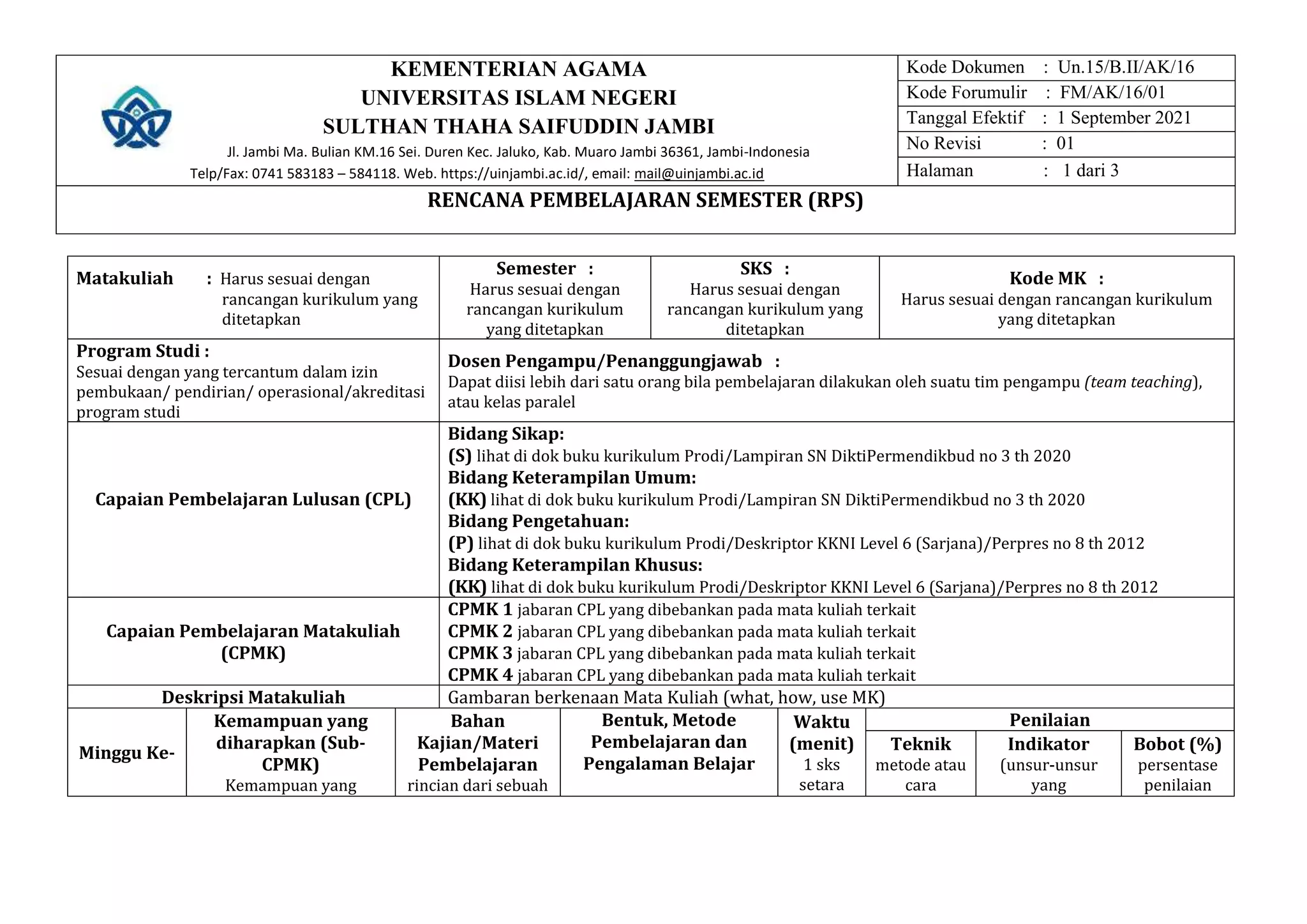 RPS Templete_FM_UIN Jambi.doc