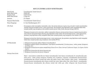 RPS Termodinamika TK 2 untuk jurusan teknik | DOCX