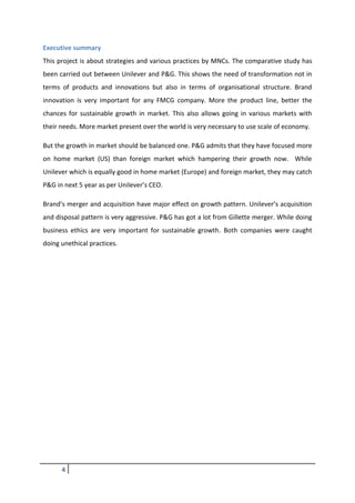 Comparison - Unilever Vs P&G- International Business and Marketing ...
